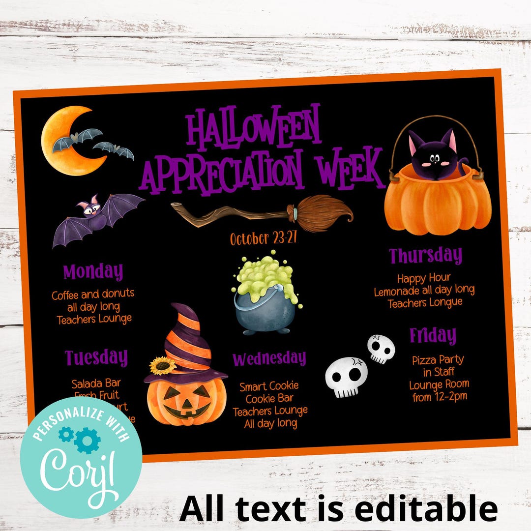 Halloween Appreciation Week Flyer, School PTA PTO Hospital Staff Work ...