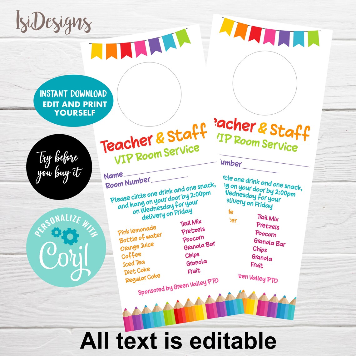 Teacher & Staff VIP Room Service Door Hanger Instant - Etsy