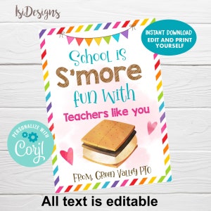 Smore Back to School Gift Tags, First Day of School Editable Tags, PTA ...