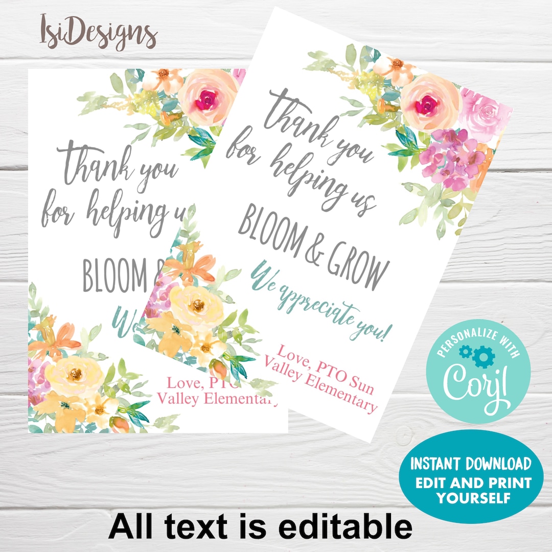 Thank You for Helping Us Grow Gift Tag, Teacher Appreciation, Editable ...