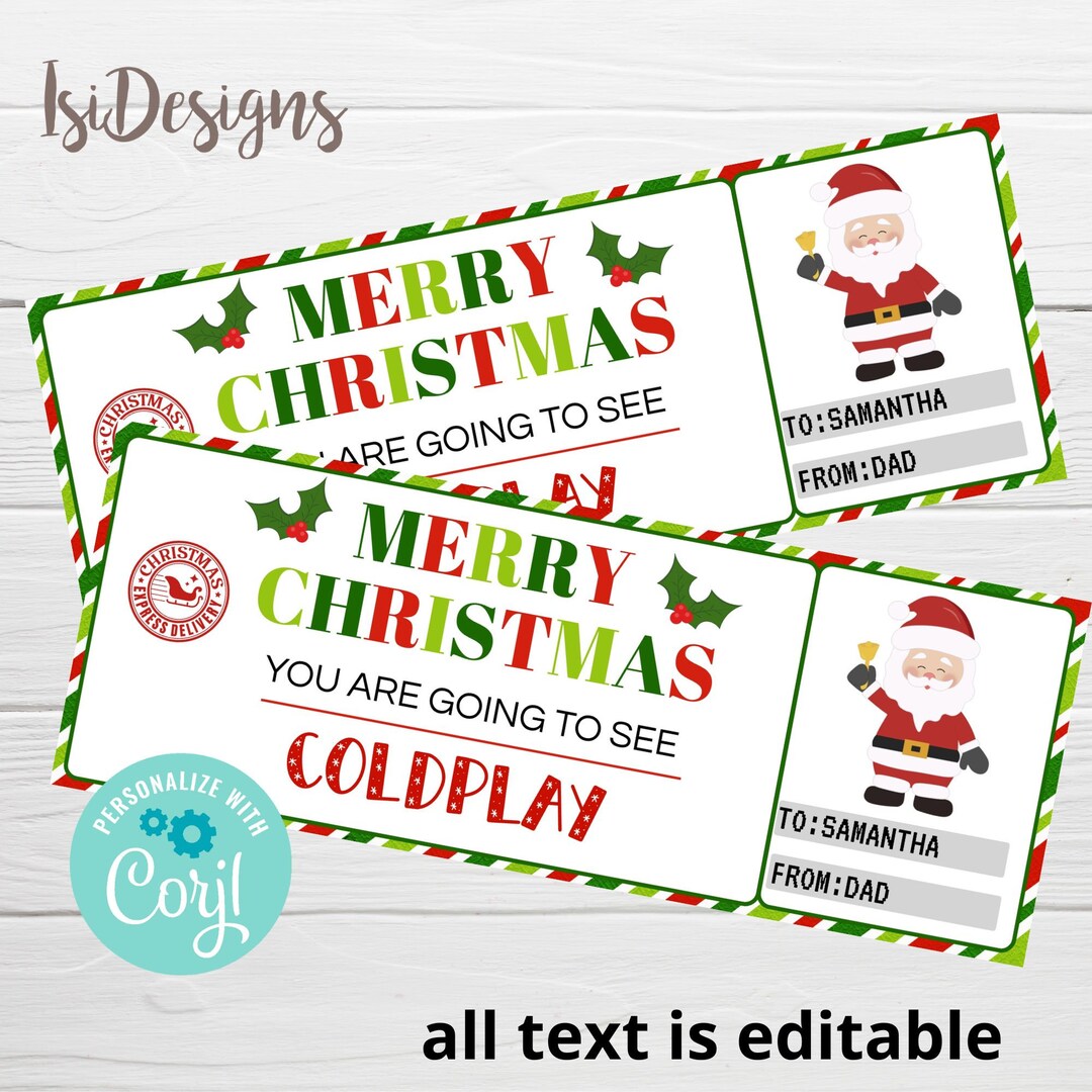 Editable Concert Ticket Christmas Gift Certificate, Custom Holiday ...
