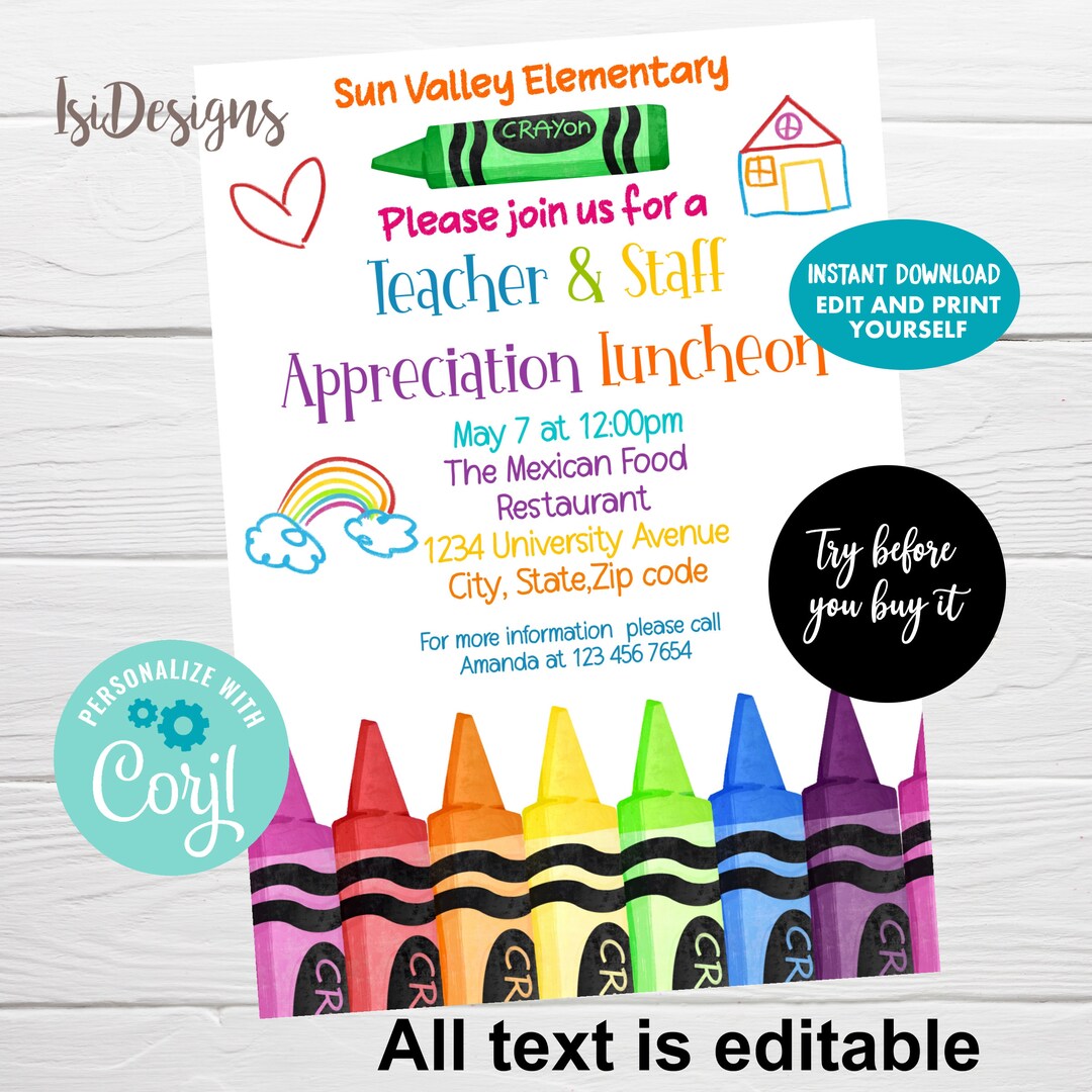 Luncheon Appreciation EDITABLE Flyer, Instant Download, Teacher and ...