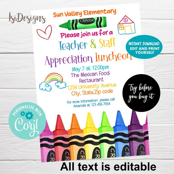 Luncheon Appreciation EDITABLE Flyer, Instant Download, Teacher and ...