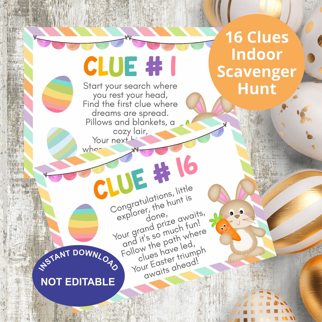 Indoor Easter Scavenger Hunt, Easter Treasure Hunt Printable Game for ...