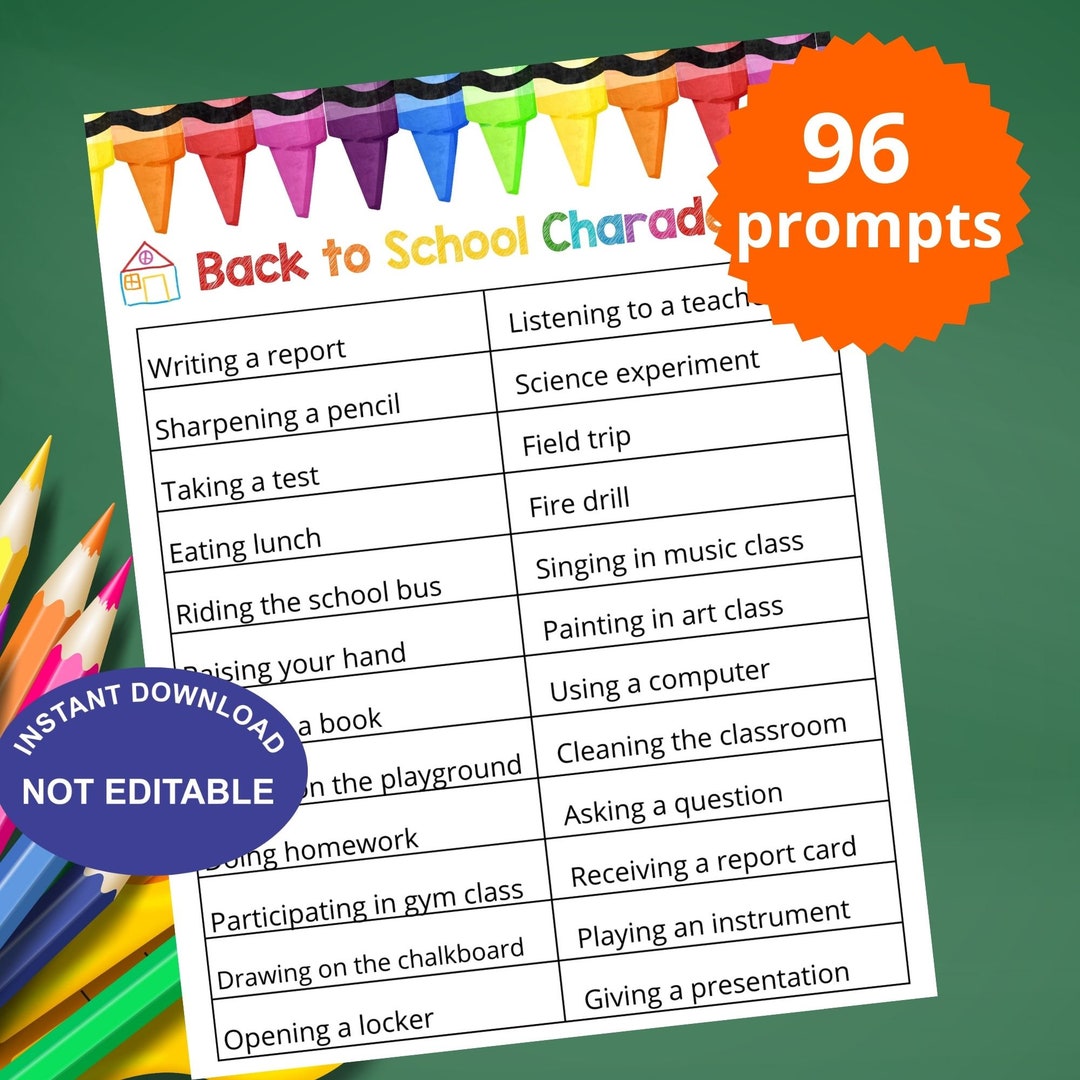 Back to School Charades, Printable Draw It Game, First Day of School ...