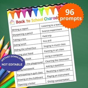 Back to School Charades, Printable Draw It Game, First Day of School ...