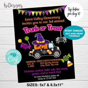 Trunk or Treat Halloween Event Editable Flyer PTO / PTA - Etsy