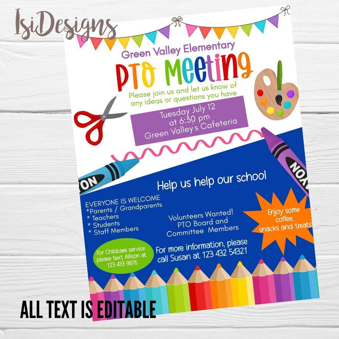 Editable PTA/PTO Meeting Flyer, School Meeting Template, Informational ...
