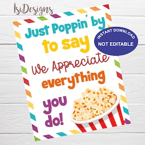 Popcorn Appreciation Sign, Thank You Sign, Teacher & Staff Nurses ...