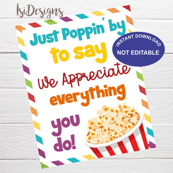 Popcorn Appreciation Sign, Thank You Sign, Teacher & Staff Nurses ...