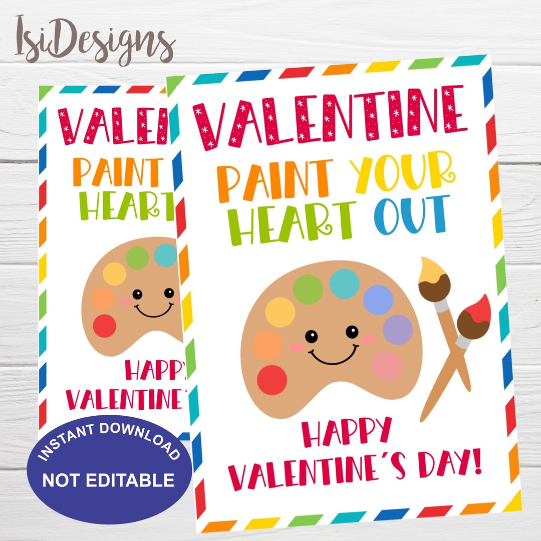 Valentine Paint Your Heart Out Gift Tag, Painting Palette Valentine's ...