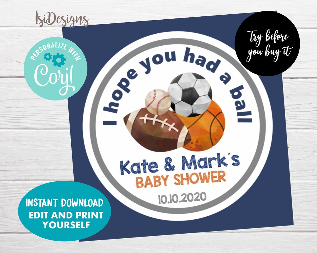 Sports Editable Favor Tags, Instant Download, Hopeyou Had a Ball ...