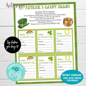 Lucky Candy Gram Template | St. Patrick’s Day PTO/PTA Fundraiser ...