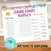 Editable Weekly Chore Chart for Kids, Printable Responsibility Chart ...