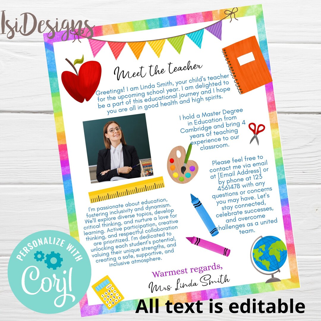 Editable Meet the Teacher Newsletter, Corjl Editable Template, Open ...