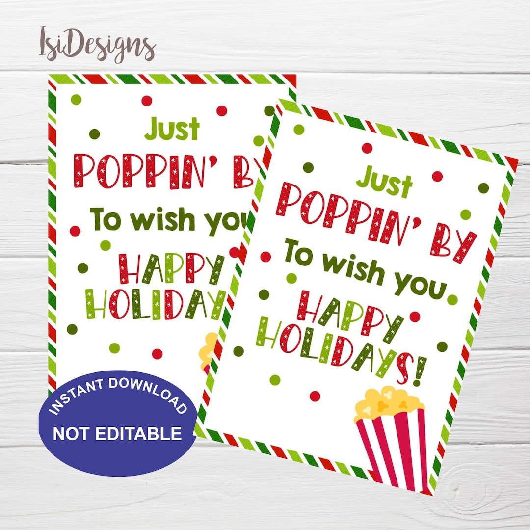 Holidays Popcorn Gift Tags, Just Poppin by to Wish You Happy Holidays ...