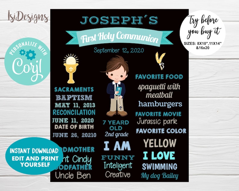 Editable First Communion Chalkboard Poster Boy Holy Communion - Etsy