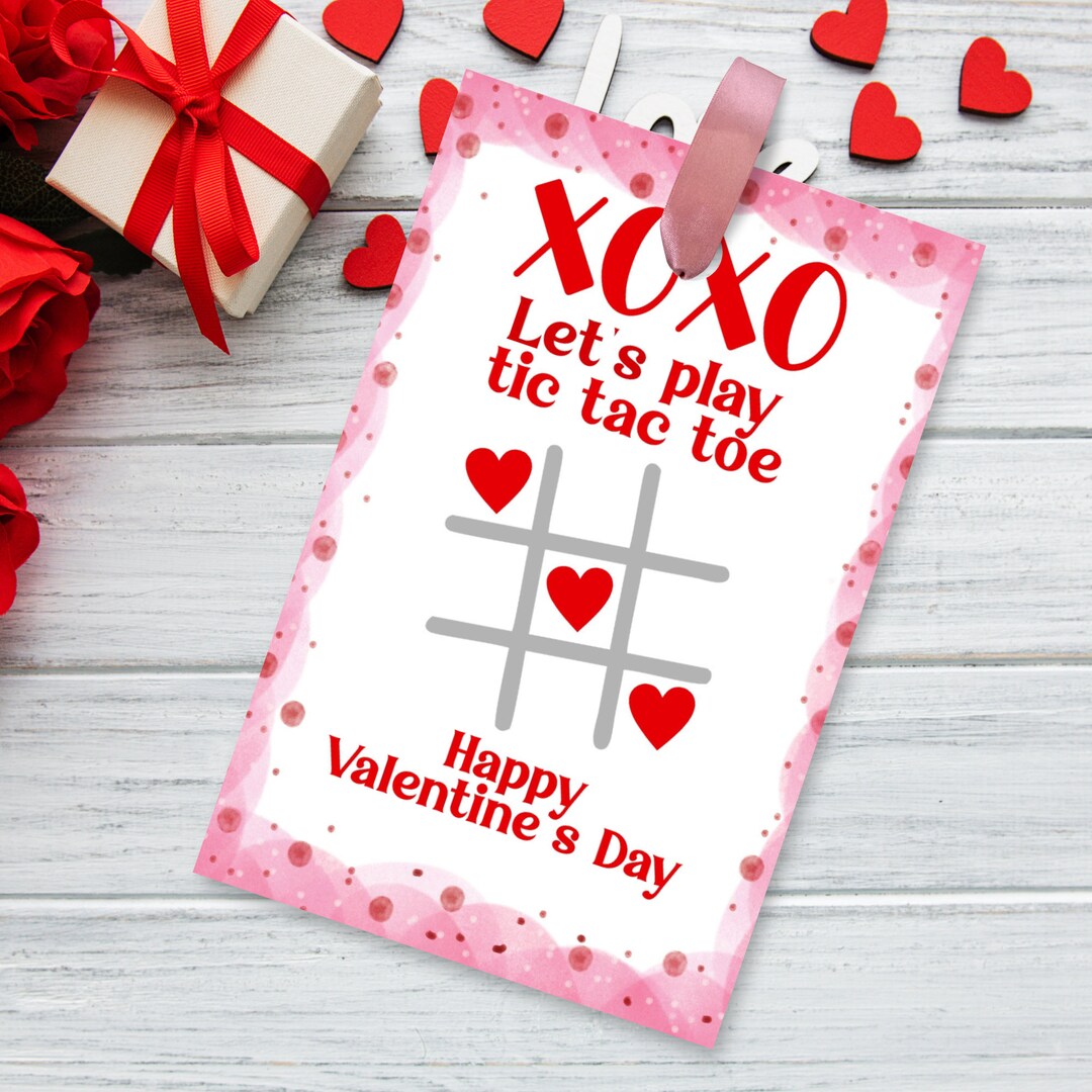 Valentine Tic Tac Toe Gift Tag, School Kids Teacher Valentine's Day Tic ...