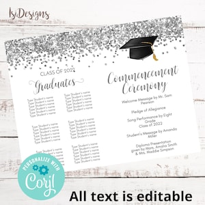 High School College Editable Program, Graduation Commencement ...