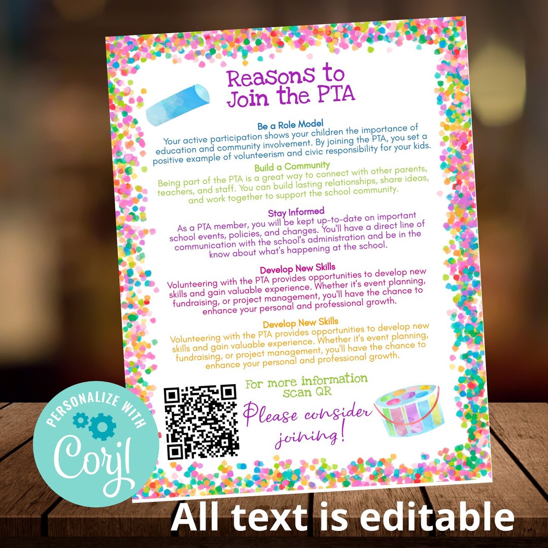 PTO PTA Recruitment Editable Flyer, School Fundraiser Event Handout ...