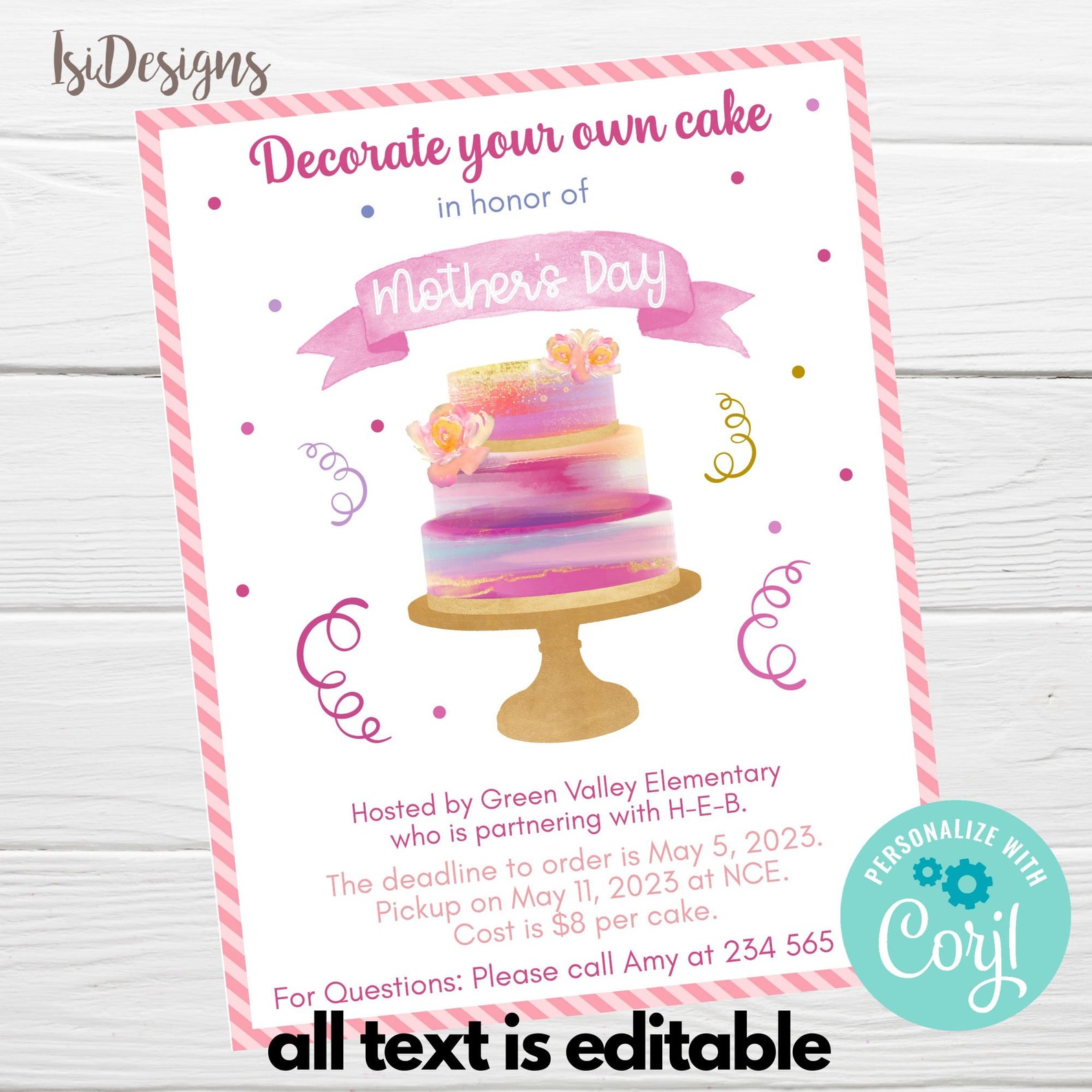 EDITABLE Mother's Day Fundraiser Event Flyer, PTA/PTO Mother's Day Cake ...