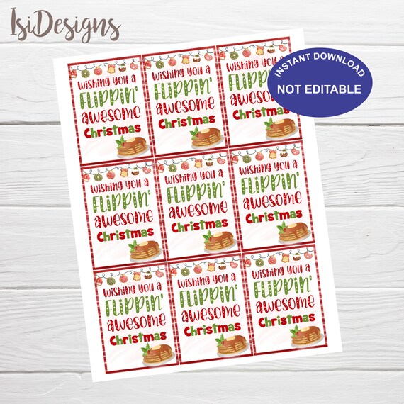 Pancakes Christmas Appreciation thank you tags, Instant Download ...