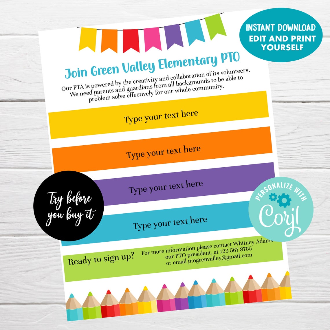 PTO/PTA Recruitment Editable Flyer School Fundraiser Event - Etsy