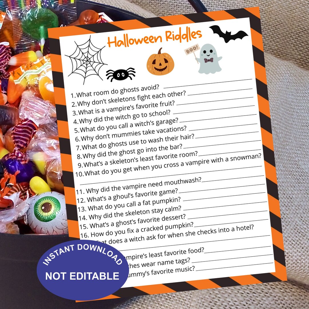 PDF Halloween Riddles Game, Printable Halloween Party Game, Riddle Game ...