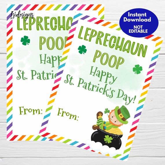 Printable St. Patrick's Day Leprechaun Poop Gift Tags, St Patrick's Day ...
