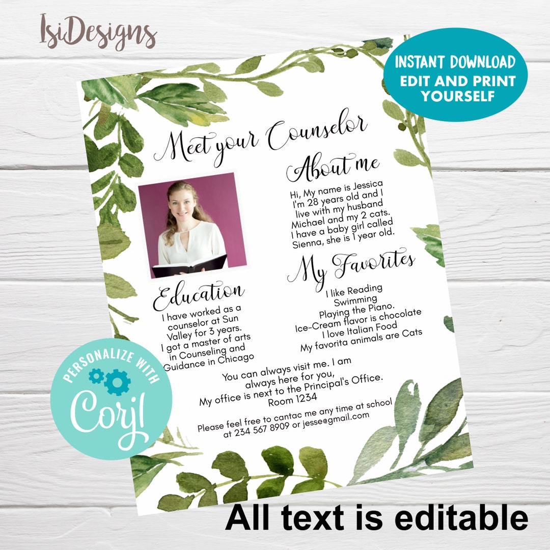 School Counselor Newsletter Editable Template, Instant Download ...