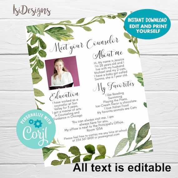 School Counselor Newsletter Editable Template, Instant Download ...