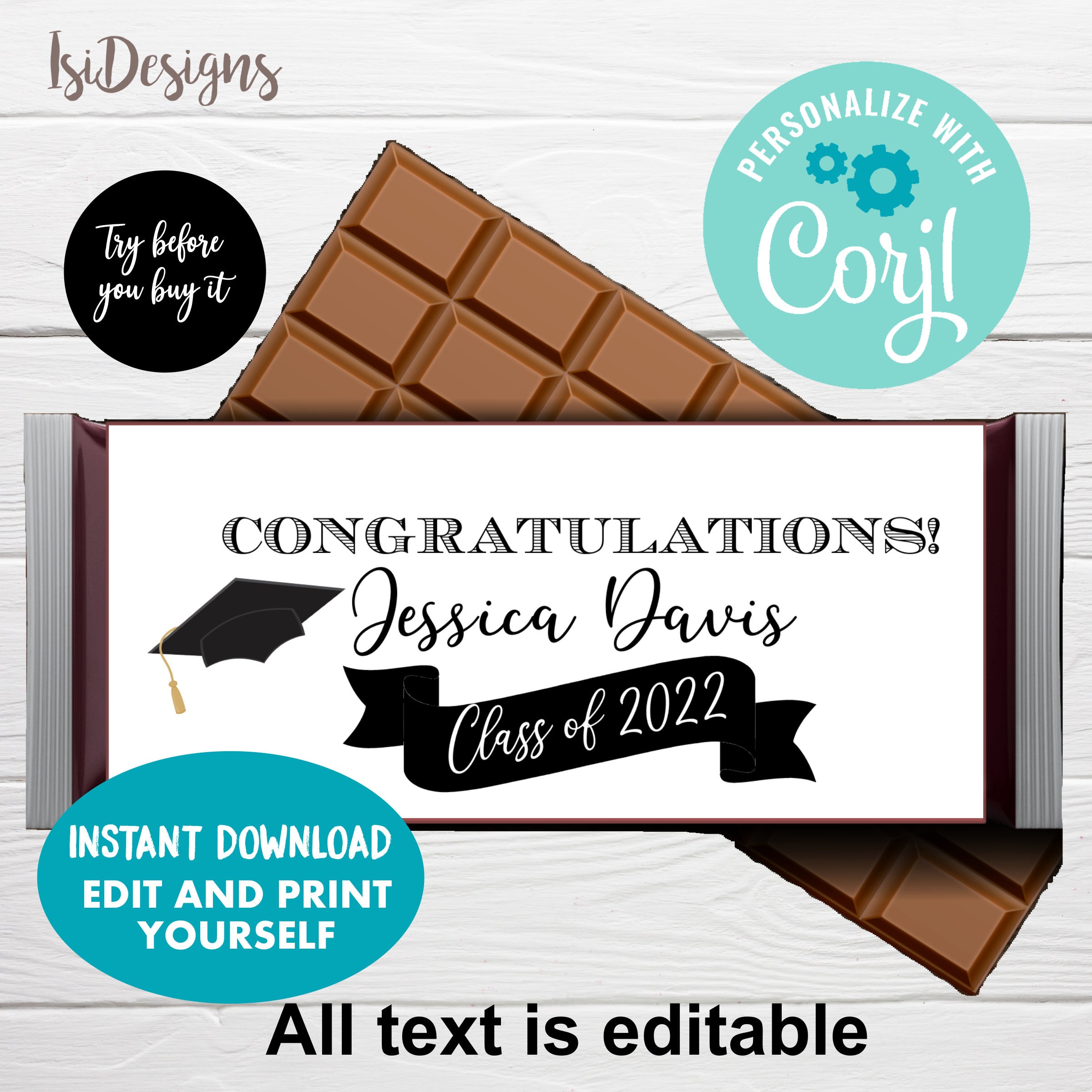 Editable Graduation Candy Bar Wrapper Instant Download | Etsy