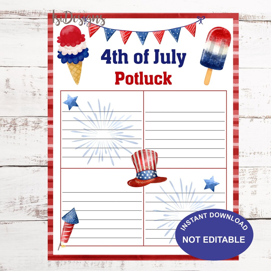 4th of July BBQ Sign up Sheet, Instant Download, I'm Bringing List ...