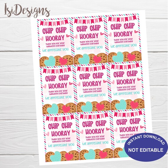 Valentine's Day Appreciation Printable Tags, Instant Download, Chip ...