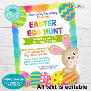 Easter Egg Hunt Flyer, Easter Bunny Fundraiser Event Template, Easter ...
