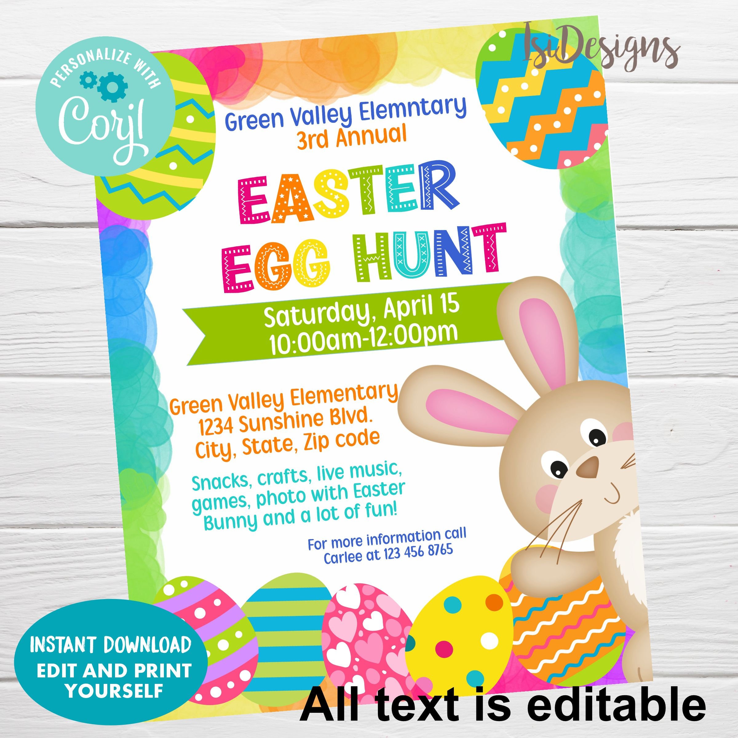 Easter Egg Hunt Flyer, Easter Bunny Fundraiser Event Template, Easter ...