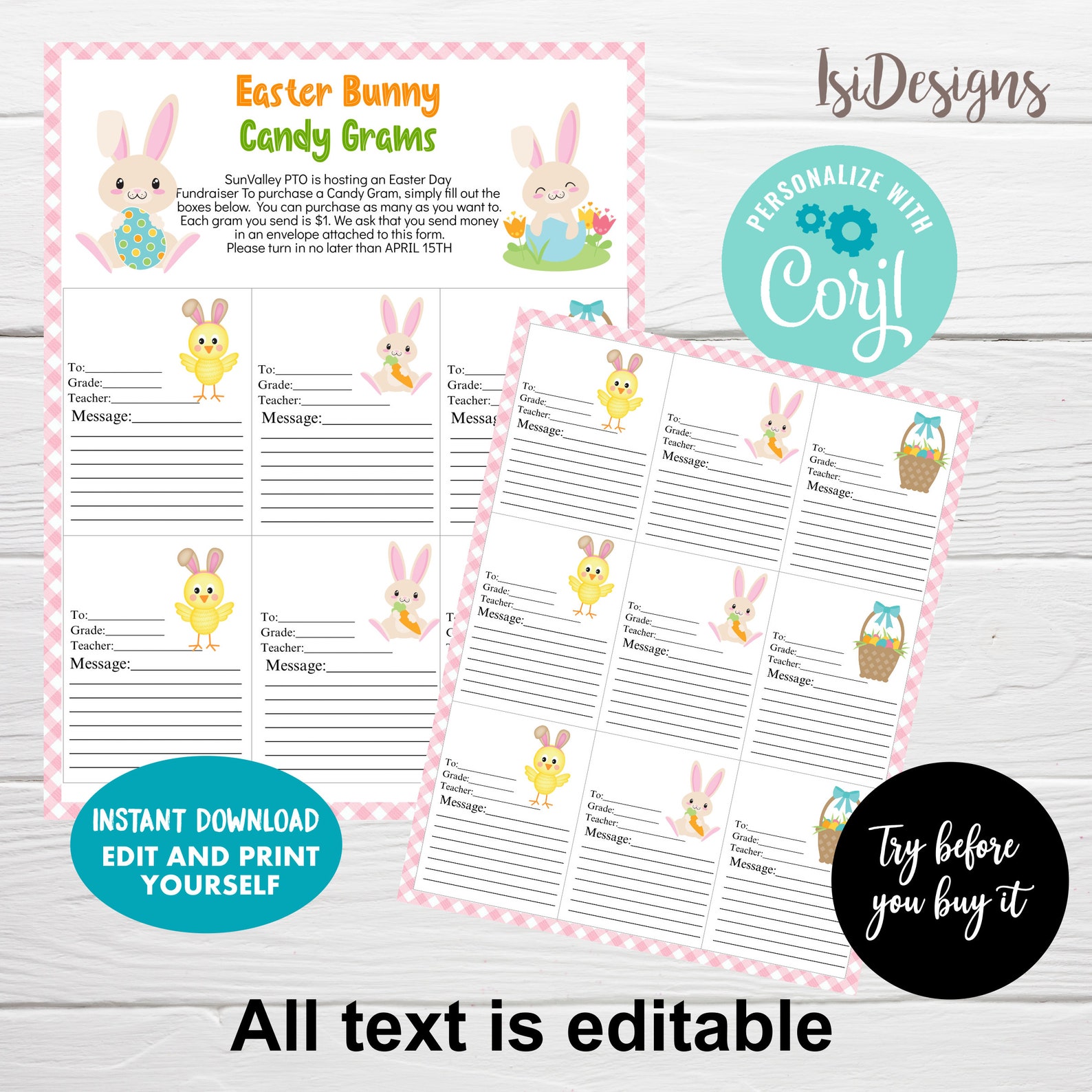 Editable Easter Bunny Candy Gram Flyer PTO / PTA School - Etsy