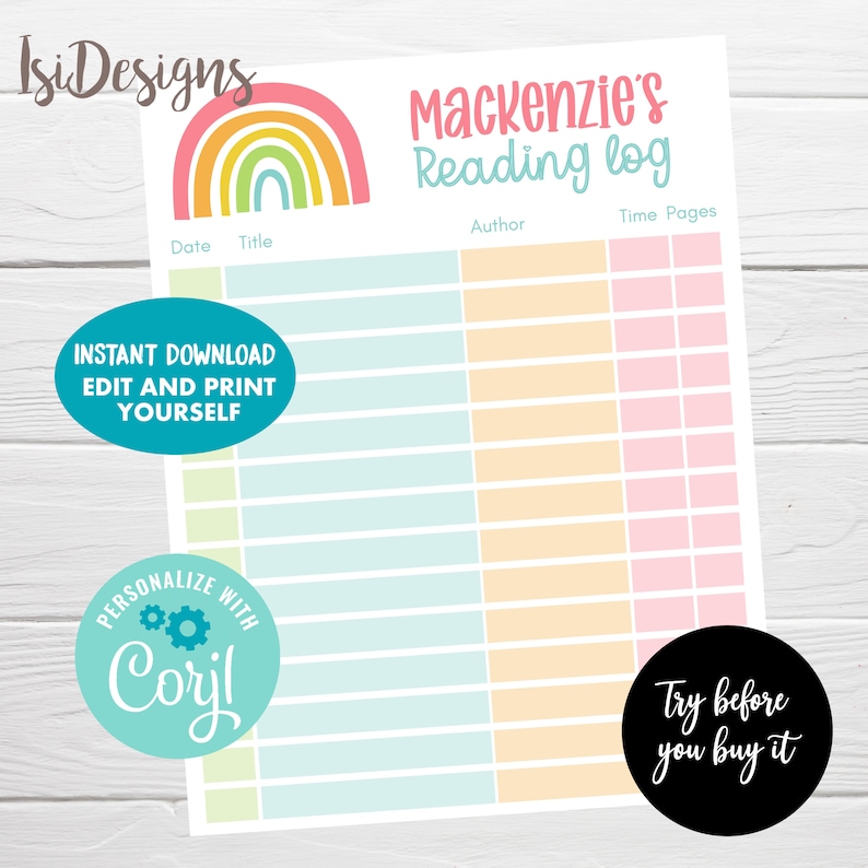 Reading Log Printable Editable Reading Log for Kids Reading - Etsy