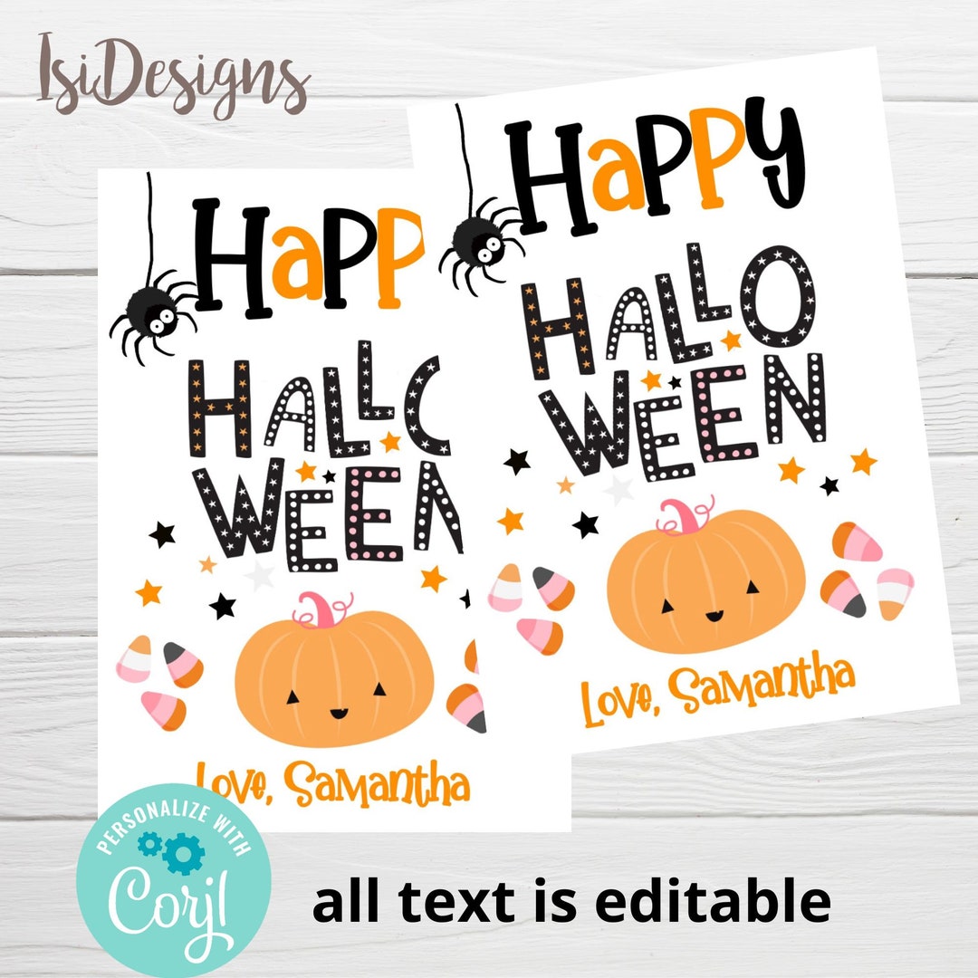 Editable Happy Halloween Gift Tag, Trick or Treat Favor Bag Tag, Cute ...