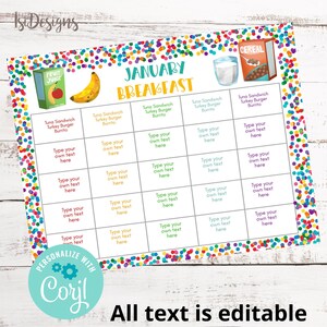Editable Monthly School Menu, Meal Planner Family Menu, Menu Calendar ...
