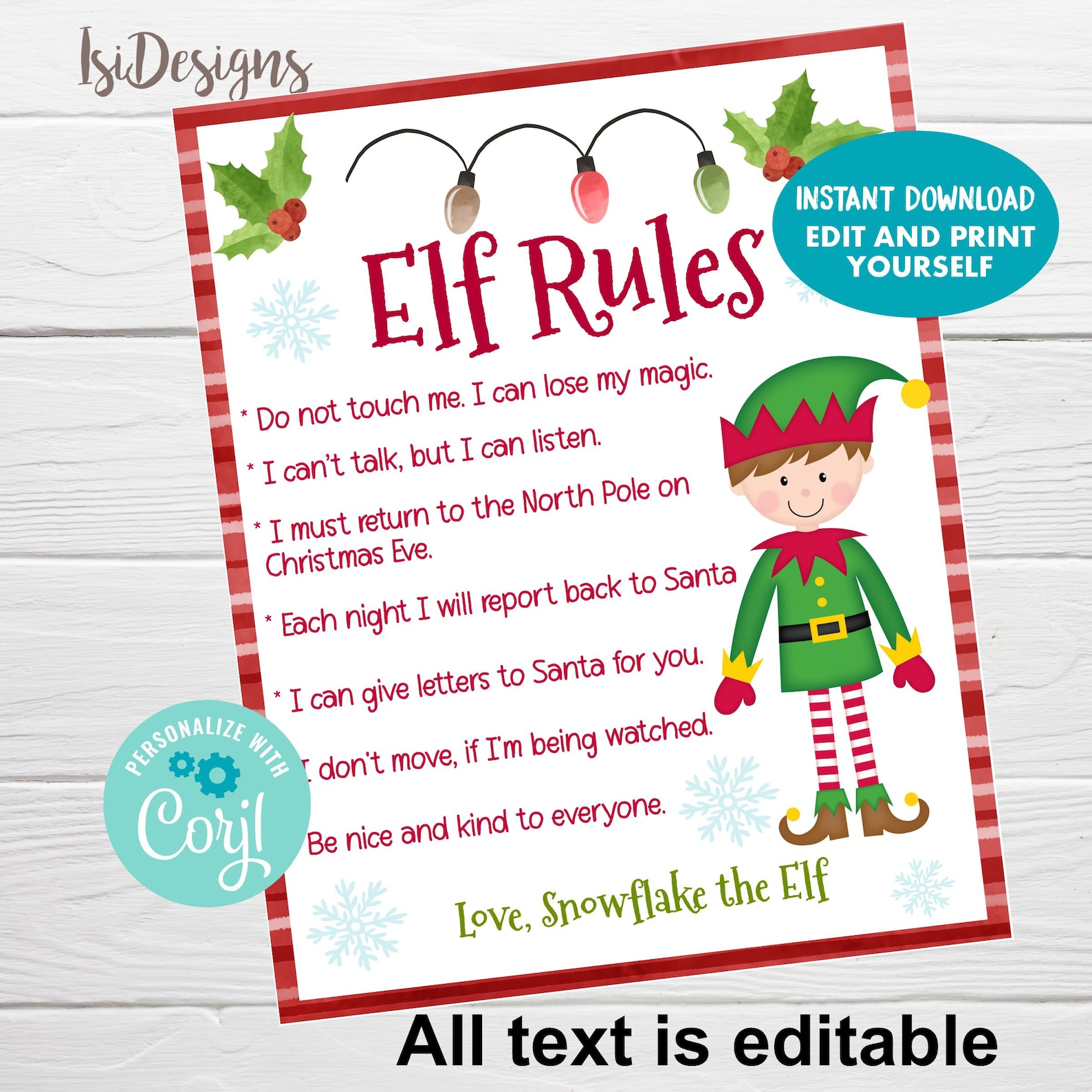 Elf Rules to Follow Editable Sing, Printable Elf Arrival Rules, Instant ...