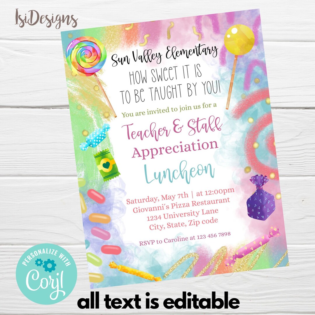 Teacher and Staff Editable Invitation, Printable Appreciation Teacher ...
