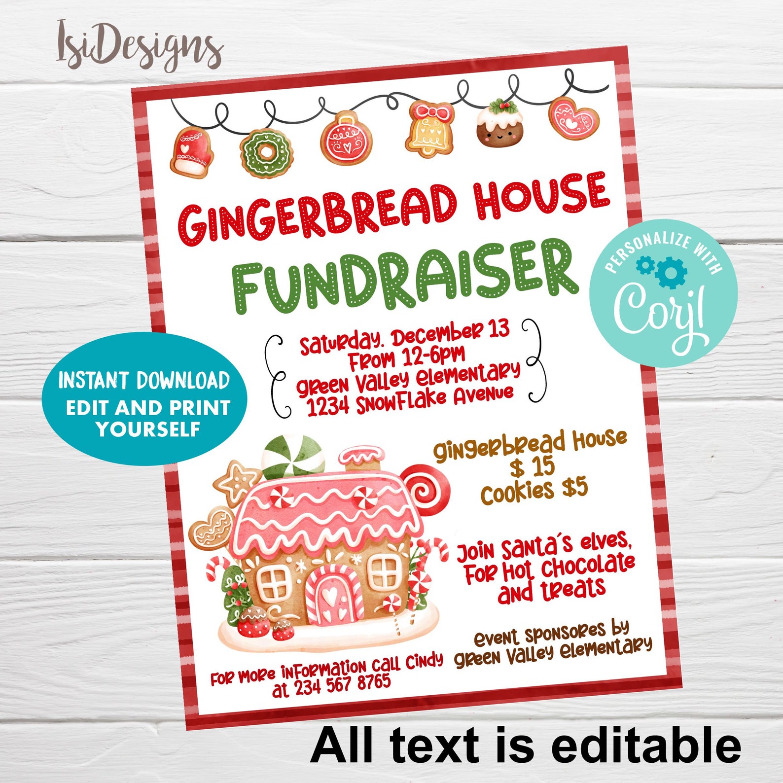 Gingerbread House Decorating Event Flyer, Editable Holiday Fundraiser ...