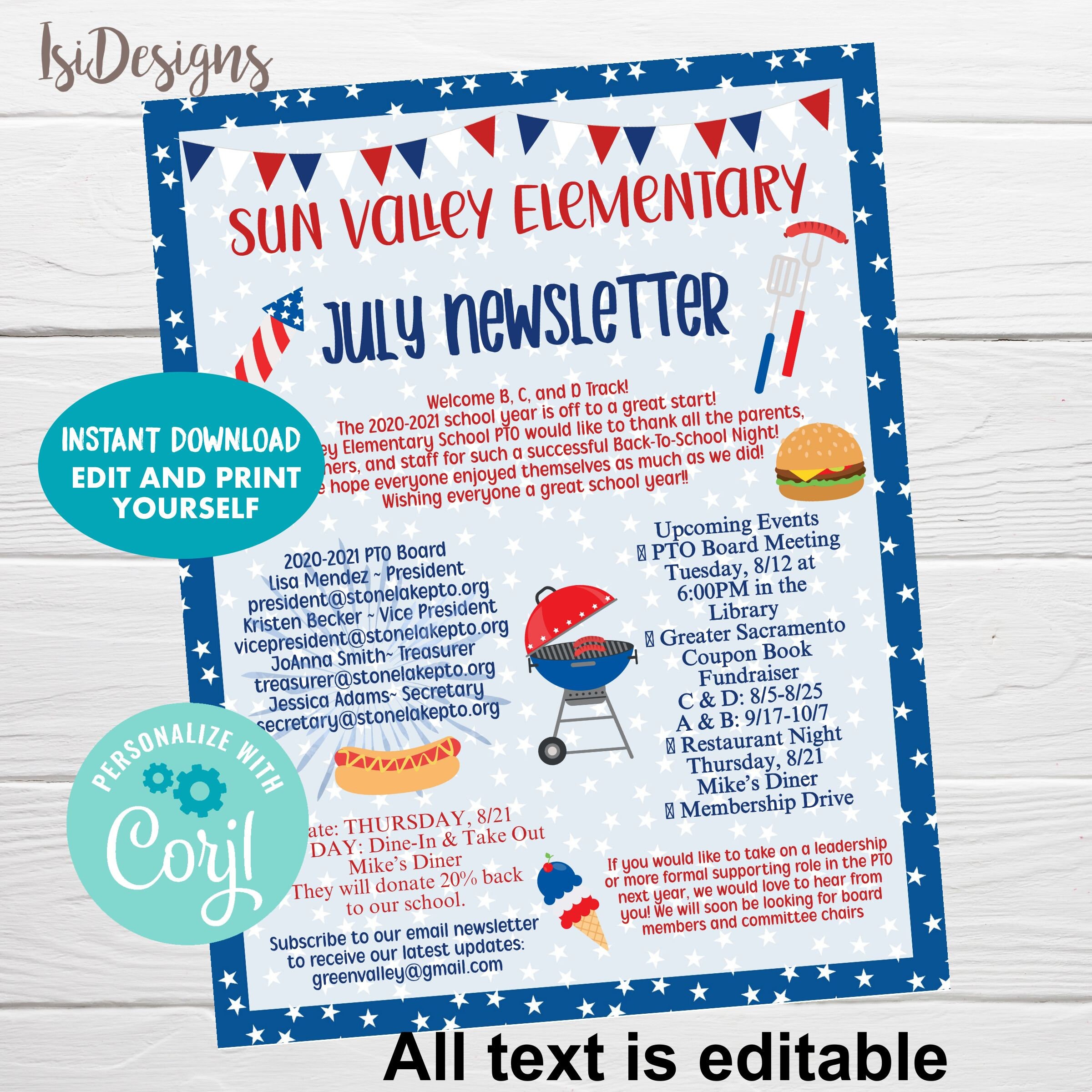 Editable July Newsletter Flyer Template, PTO/PTA School July Newsletter ...