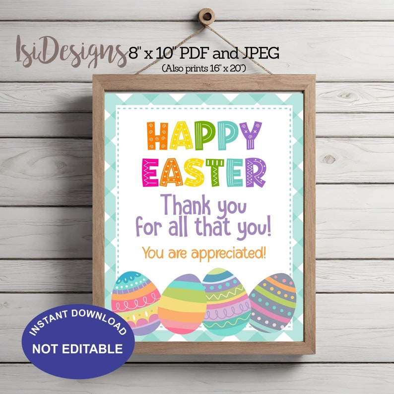 Easter Appreciation Printable Sign, PTA PTO School, Easter Thank You ...
