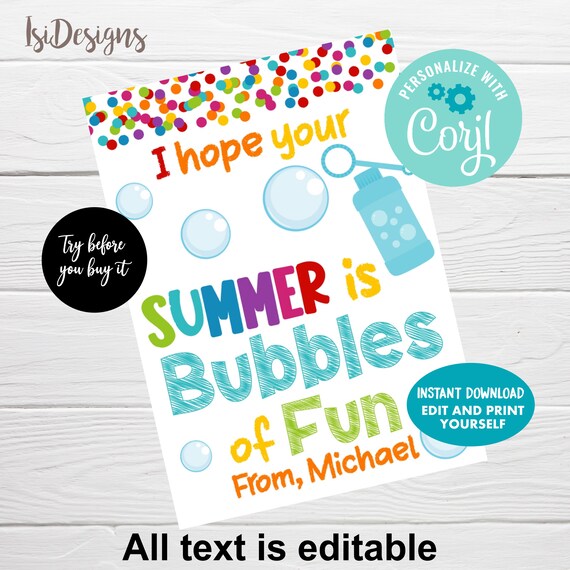 Last day of school Gift Tags, Hope your summer is bubbles of fun, Pool ...