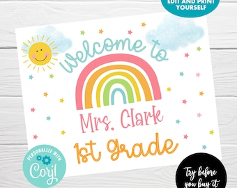 Editable Welcome Classroom Sign Instant Download Rainbow - Etsy