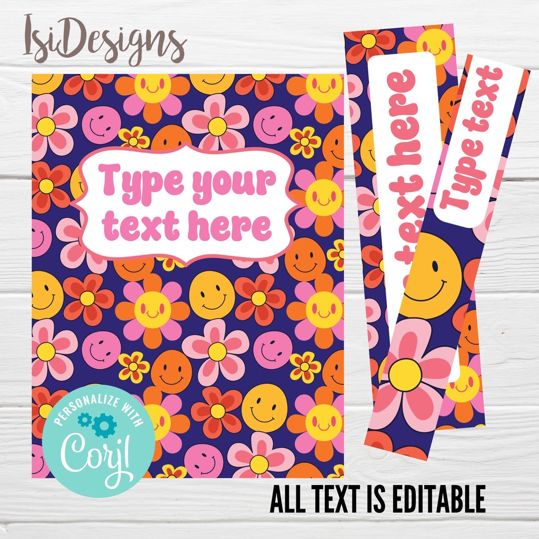 Groovy Binder Cover and Spines, Instant Download, Retro Editable Binder ...