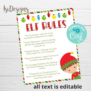 Elf Rules to Follow Editable Sign, Elf No Touching Sign, Christmas ...