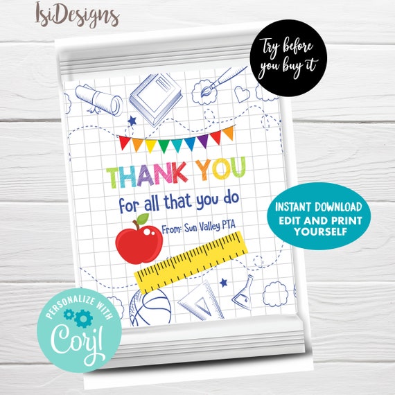 Teacher Appreciation Week Chip Bag, Instant Download, PTO/PTA Editable ...